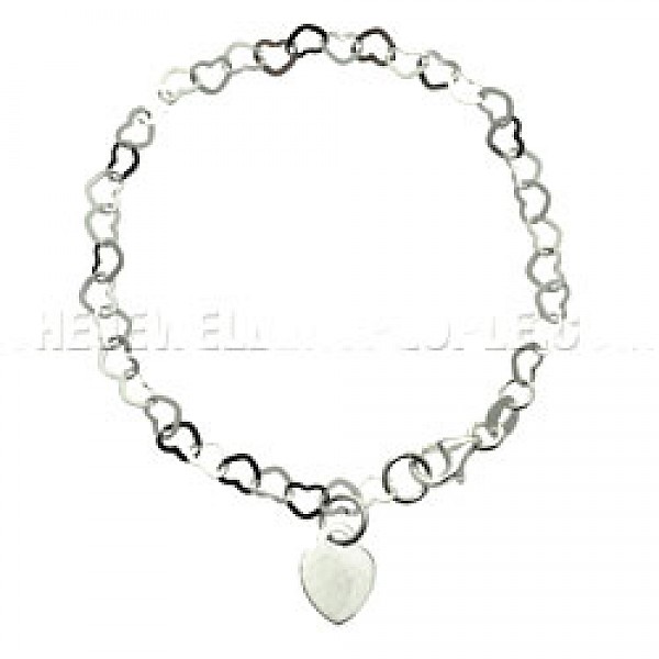 Delicate Heart Link Silver Bracelet - R3409-17 | The Jewellery People