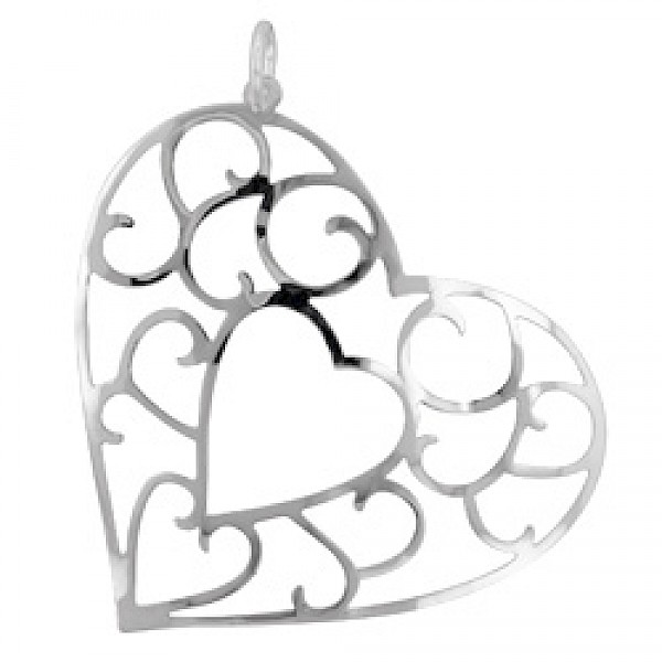 Large Angled Heart Silver Pendant | The Jewellery People
